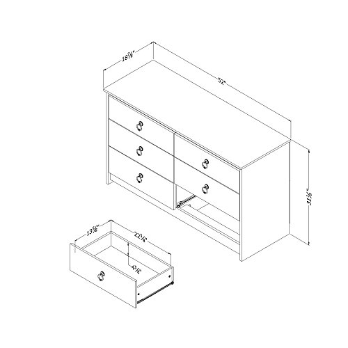 South Shore Plenny 6-Drawer Double Dresser White Wash and Weathered Oak