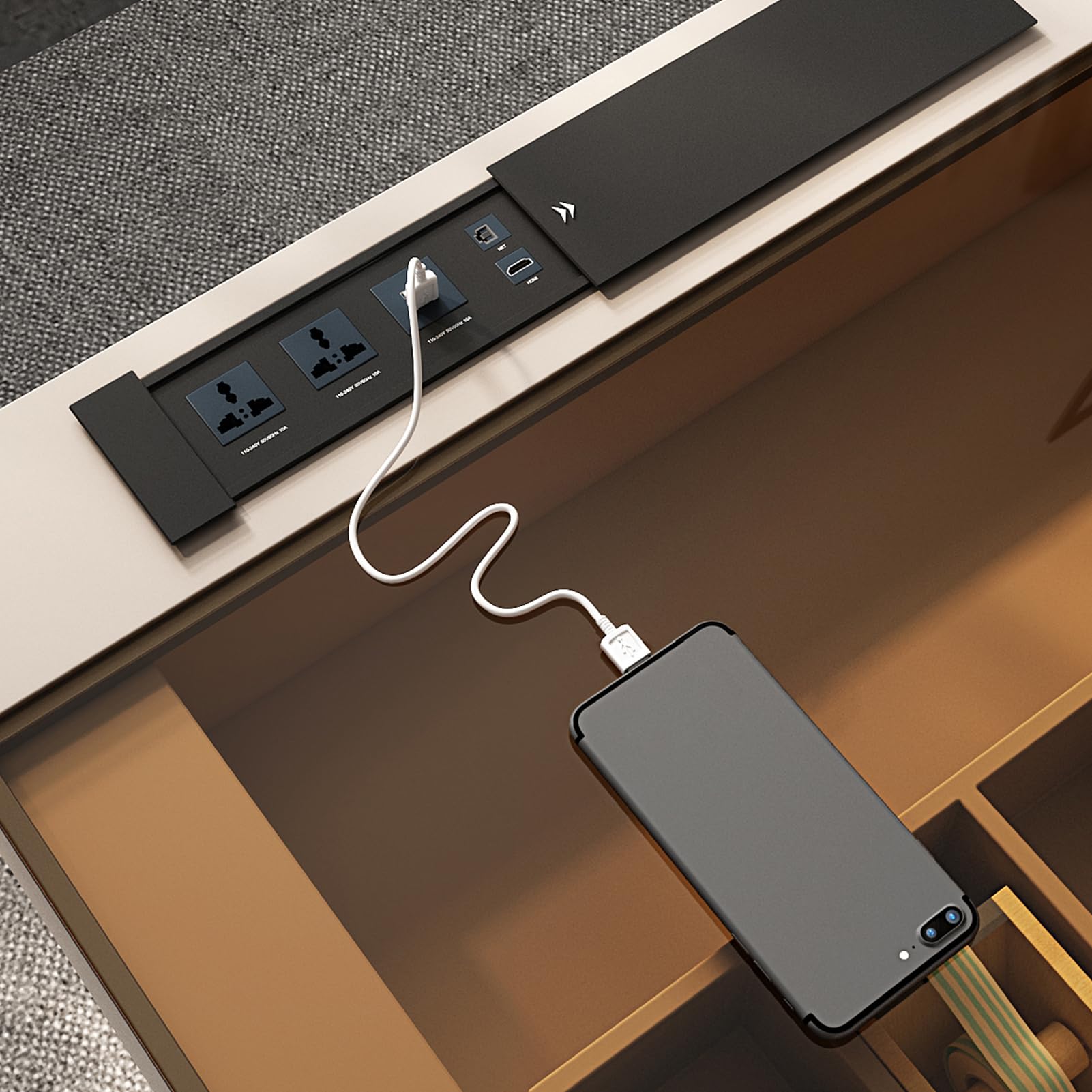 Lartis Office Desk, Very Easy to Assemble,Computer Desk, Home Telescopic Writing Desk, Storage Cabinet Retractable Corner, Built-in LED Lights, Five Large Storage Drawers, compartmentalized Storage