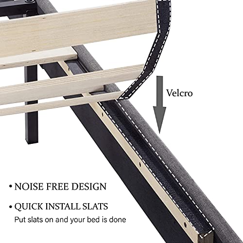 Allewie Upholstered Queen Size Platform Bed Frame with Adjustable and Curved Corner Design Headboard, Easy Assembly, No Box Spring Required, Dark Grey