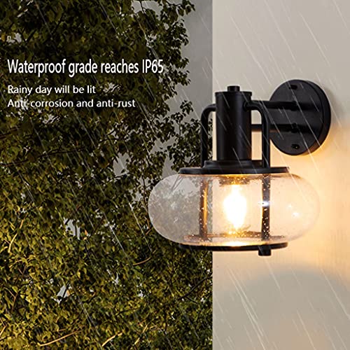 Wall Light Outdoor Waterproof Wall Lamp IP65, Simplicity Wall Sconce Fixture,Wall Lights with Clear Glass Shade for Porch Entryway Garden Wall Lamp Home (Color : Black)