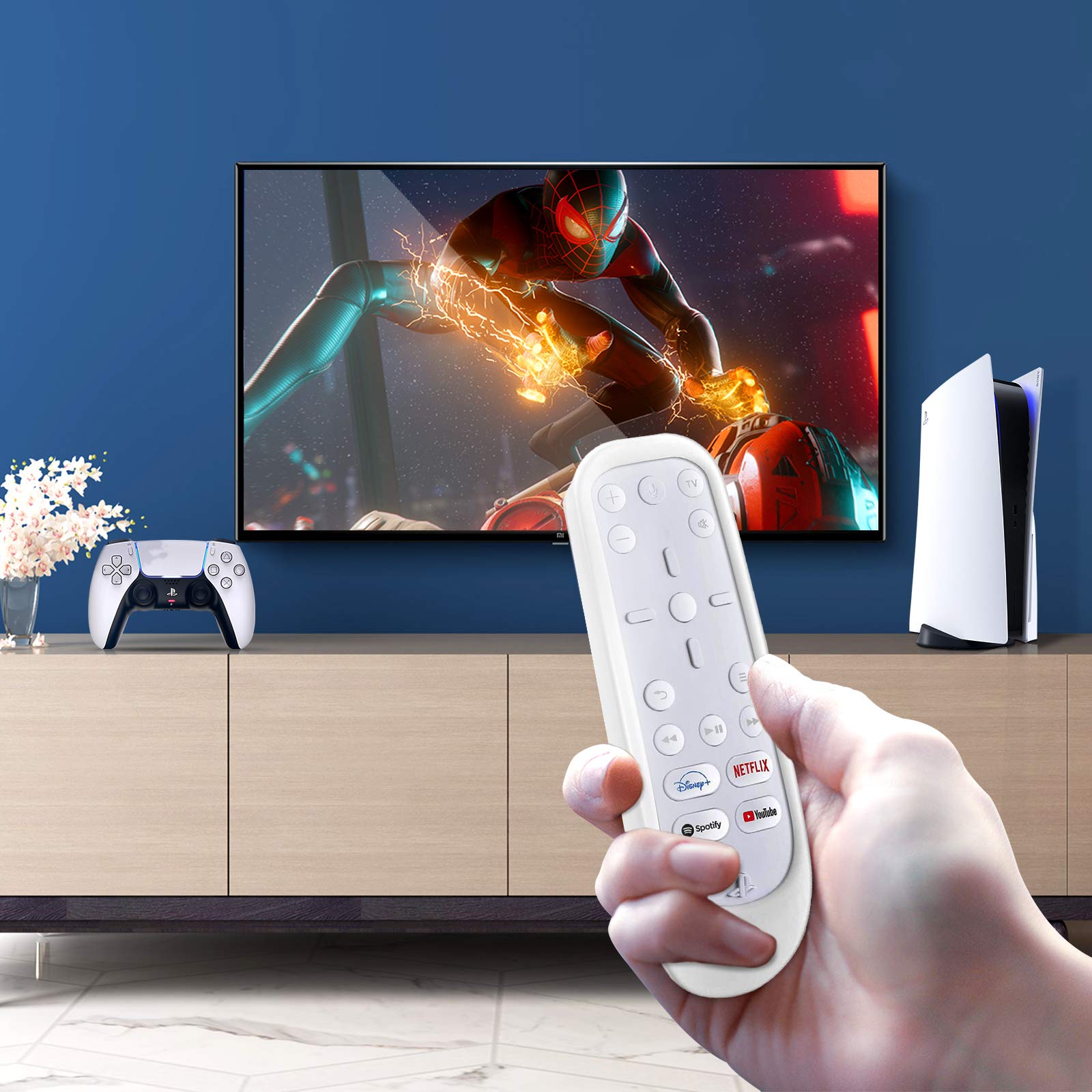 AKNES Silicone Cover for Playstation 5 Media Remote, Protective Skin Sleeve Case for PS5 Remote Control, with Hand Strap, Shockproof, Anti-Slip, Skin-Friendly,Bumper Back Cover - White
