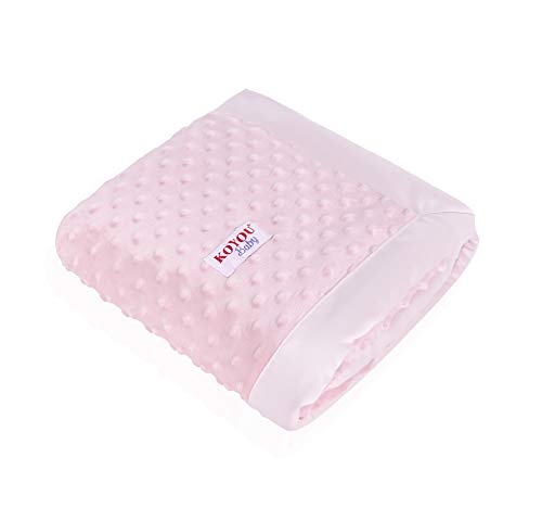 KOYOU Baby Pink Super Soft Minky Plush Reversible Double Layer 30" x 35" Baby Blanket with Dotted Backing and Silky Trim