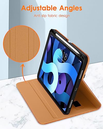 DTTO iPad Air 5th Generation Case (2022) / iPad Air 4th Generation Case (2020) 10.9 Inch, Premium Leather Business Folio Stand Cover with Pencil Holder [2nd Pencil Charging] for iPad Air 5/4, Orange