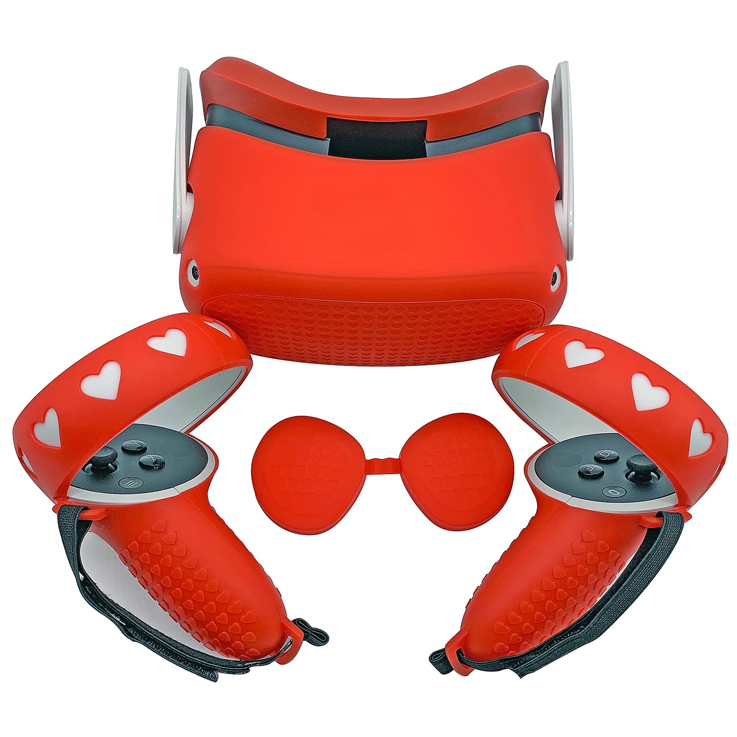 AreMe Silicone Skin Case Protector Accessories kit for Meta/Oculus Quest 2, with VR Shell Front Cover, Face Cover, Protective Lens Cover, Touch Controller Grips Cover (Red)
