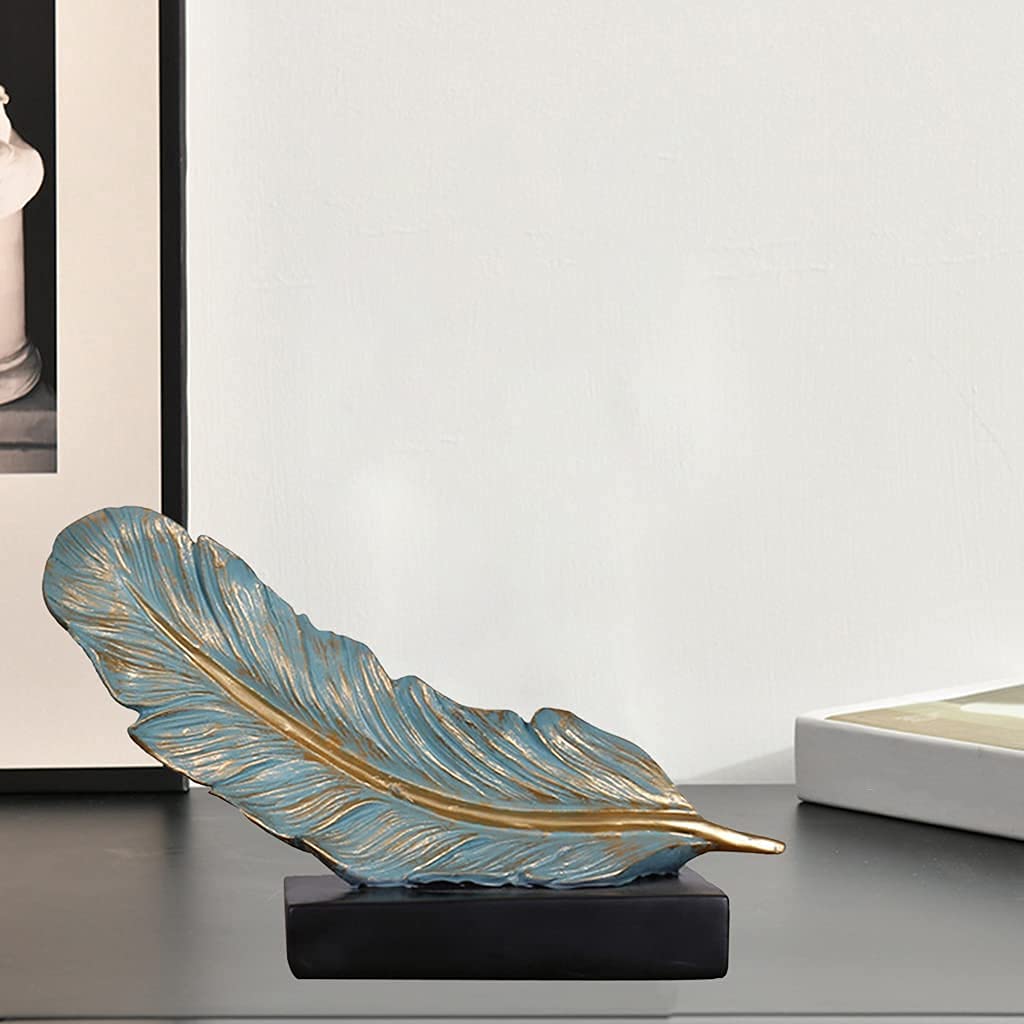 Resin Feather Sculpture Art Statue Feather Figurines Abstract Home Decoration for Wedding Party Bedroom Living Room Garden Office - Blue S