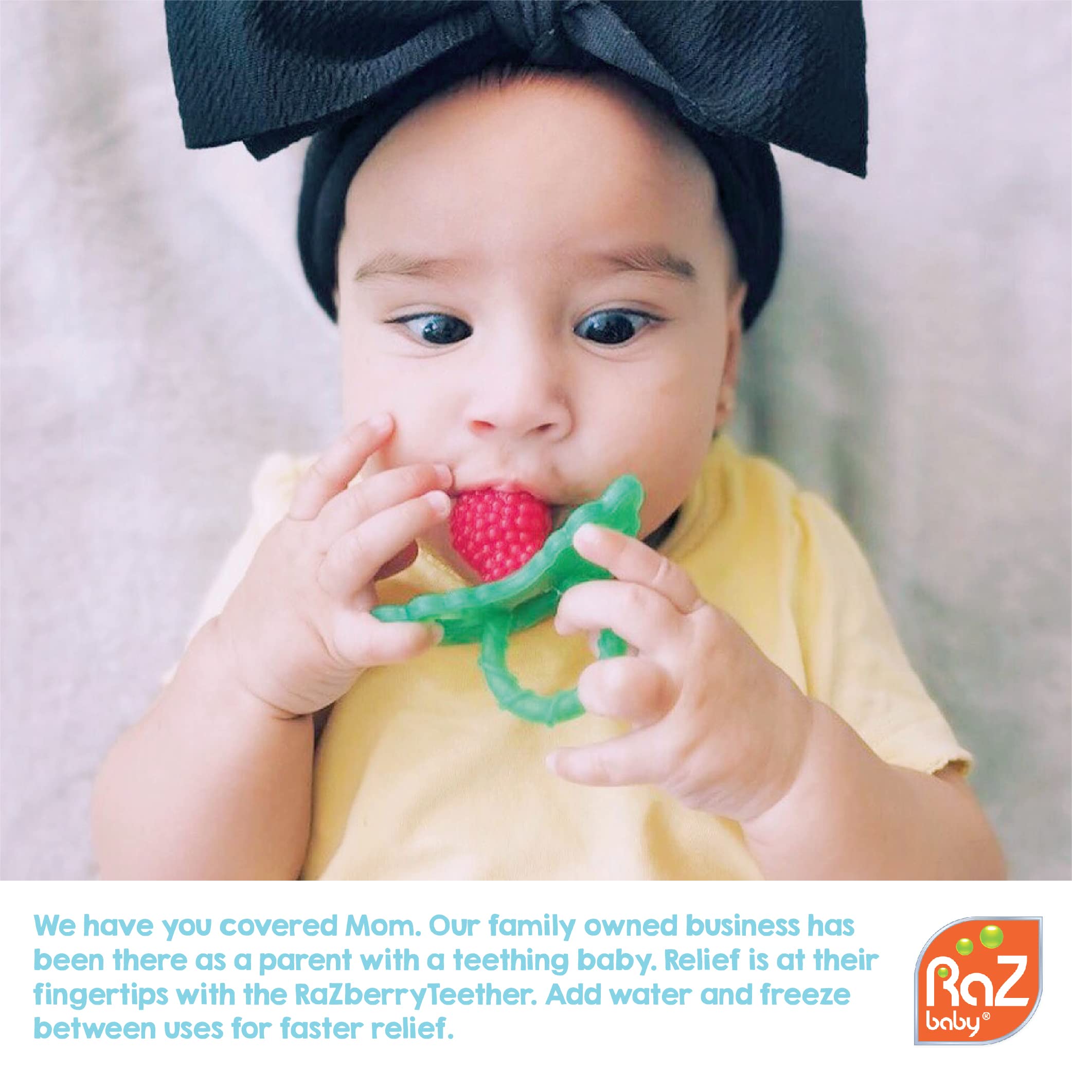 RaZbaby Soft Silicone Infant & Baby 3M+ Teether Toy Berrybumps Textured Teething Relief Pacifier - Soothes Sore Gums - Hands-Free & Easy-to-Hold Fruit-Shaped RaZberry Design, BPA Free – Blue