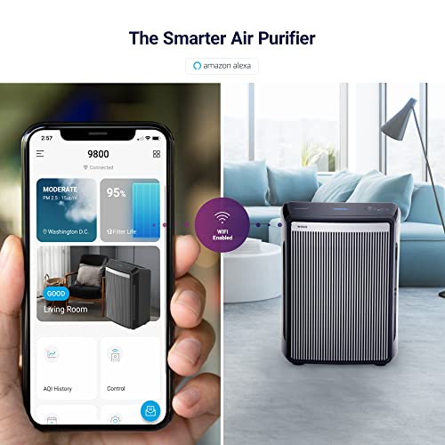 Winix 9800 4-Stage True Hepa Air Purifier with WiFi and PlasmaWave, 500 Sq Ft,Black,Large