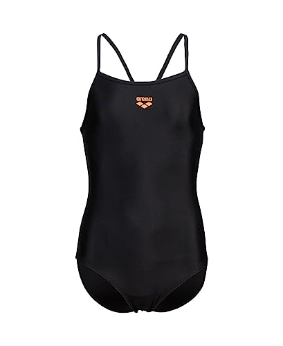 Arena Feel Girls' Junior Light Drop Back Solid Swimsuit MaxFit Comfortable One Piece Suit Pool or Beach, US Size 10-12 Jr/28, Black/Black