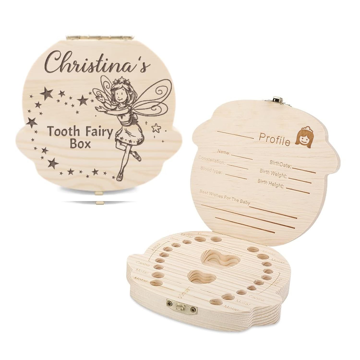 Artsadd Custom Tooth Box, Personality Name Wooden Tooth Fairy Storage Holder Container, Personalized Baby Boy Girl Keepsake Gift for Teeth Childhood Memory