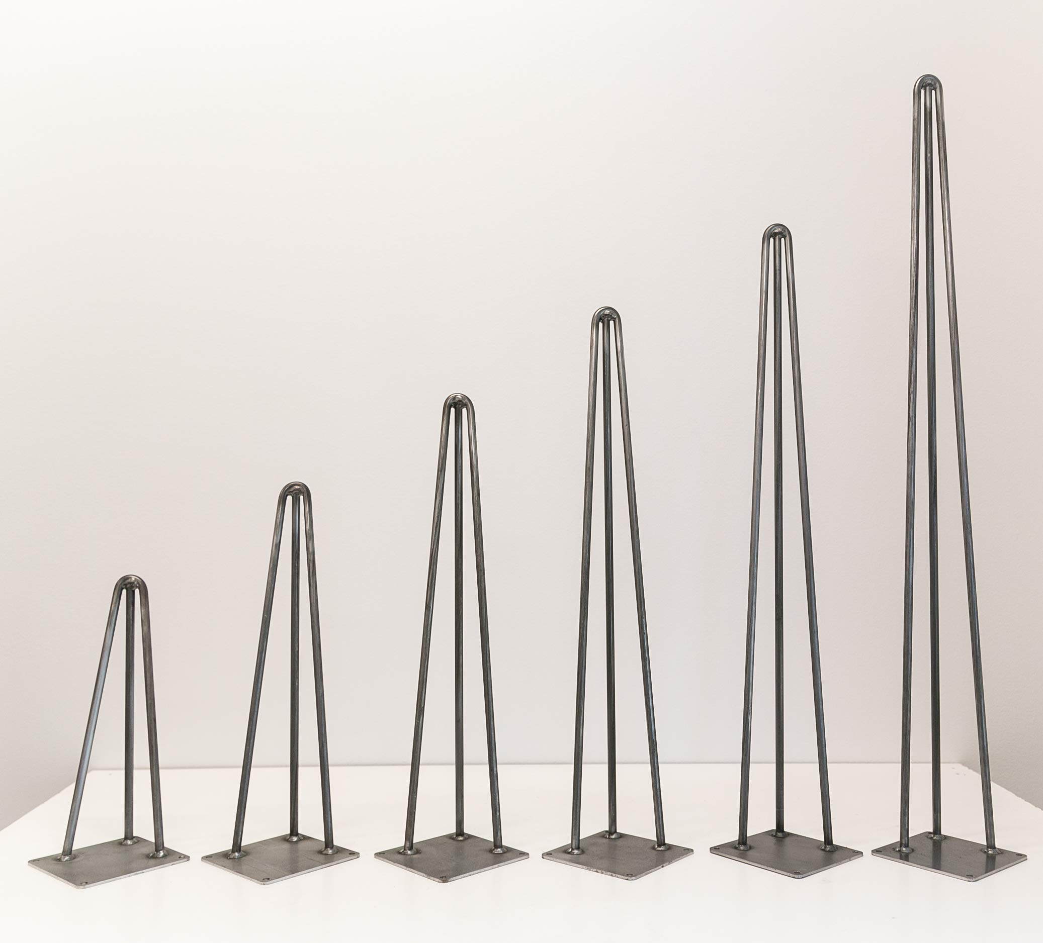 Barn XO, Custom 3-Rod Hairpin Legs, Set of 4 - Choose from 12" to 42" Height, Handmade for DIY and Home Projects, Choose From Untreated Raw, Matte Clear Coat or Black Finish, Made in the USA