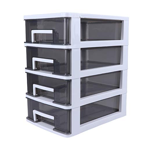 WINOMO Stacking Drawer Storage Box Foldable Storage Cubes Bin Box Containers for Home Office Nursery Closet Bedroom Living Room (White Frame and Transparent Black)
