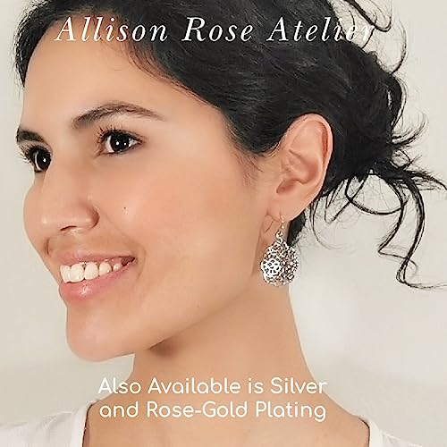 ALLISON ROSE ATELIER – Boho Dangle Earrings – Worn Gold Plating with Medallion Filigree Design. Lightweight Bohemian Drop Earrings for Women.