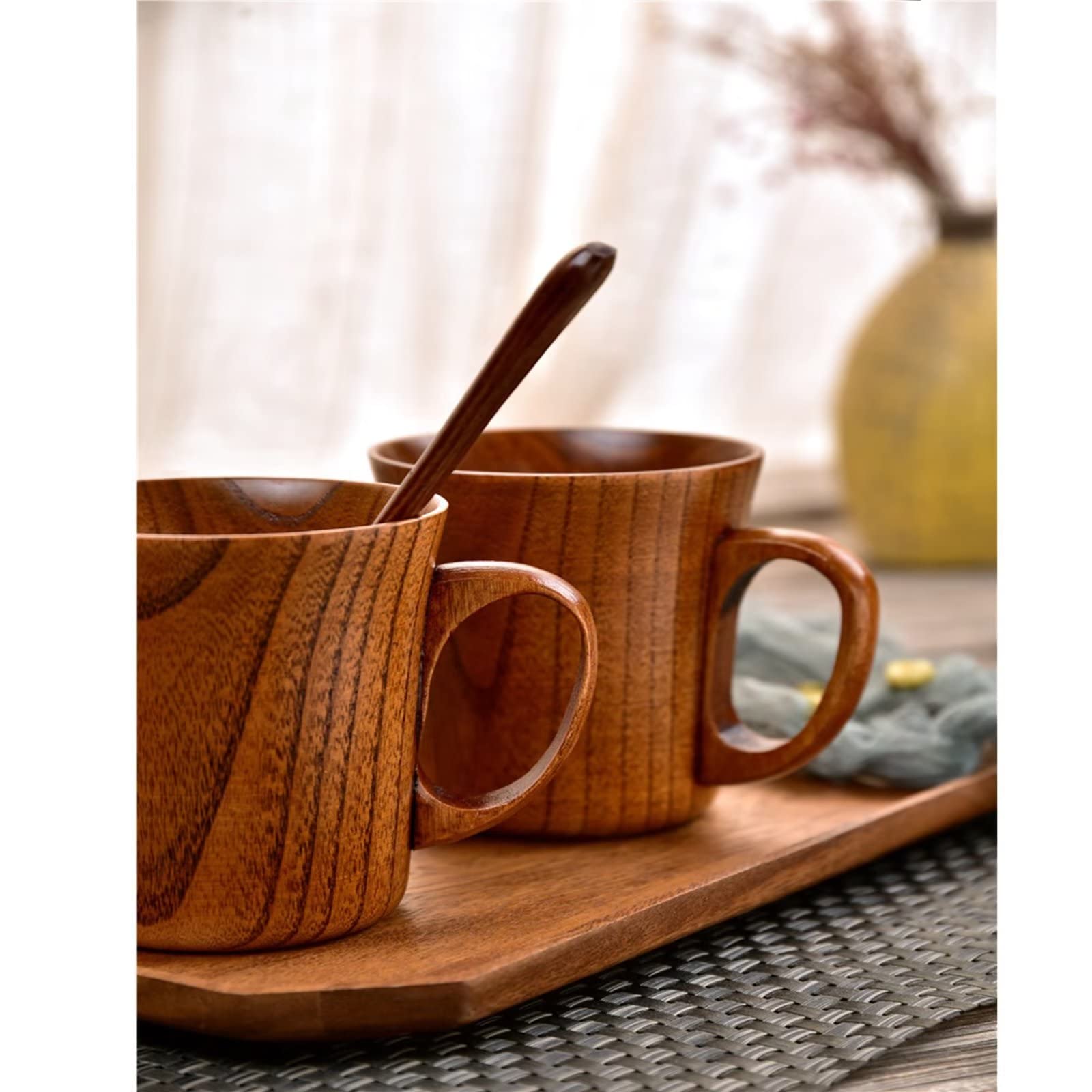 Aritjt Wooden Coffee Cups Tea Cups with Handle, 9.5oz, 280ml, Wood Outdoor Travel Man Mug Tea Camping Cup,Drinking Wood Mugs for Beer/Coffee/Milk/Water
