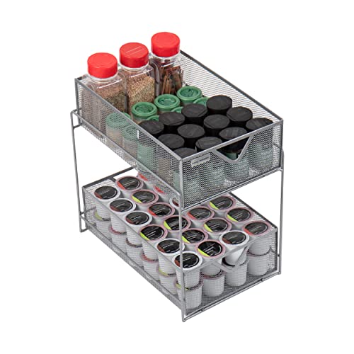 Mind Reader 2 Tier Metal Mesh Storage Baskets Organizer, Home, Office, Kitchen, Bathroom, Silver