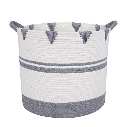 Large Storage Woven Basket, Decorative Basket for Toys, Blankets,Laundry, Towel, Magazine, Baby Nursery Basket by Braided Crown (Beige-Gray)