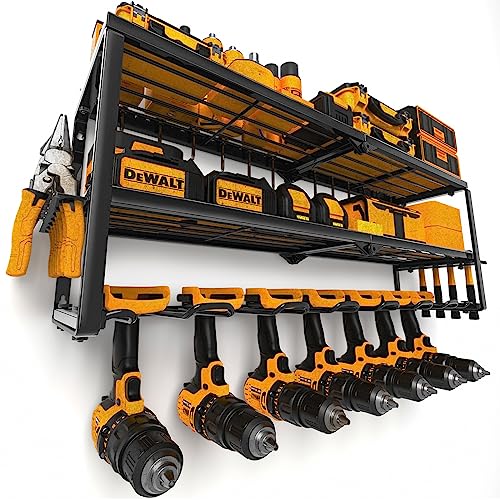 Spampur Power Tool Organizer for Tool Storage, Drill Holder Wall Mount, Tool Organizers and Storage Rack for Garage Organization, Heavy Duty Metal Tool Shelf, cordless drill storage for Father's Day