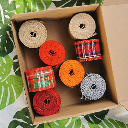 Wired Edge Buffalo Plaid Ribbon and Fabric Burlap Ribbon for DIY Craft Wrapping Christmas Decoration 6.56 Yard (2.36 inch, Red&Green Plaid, 1 Roll)