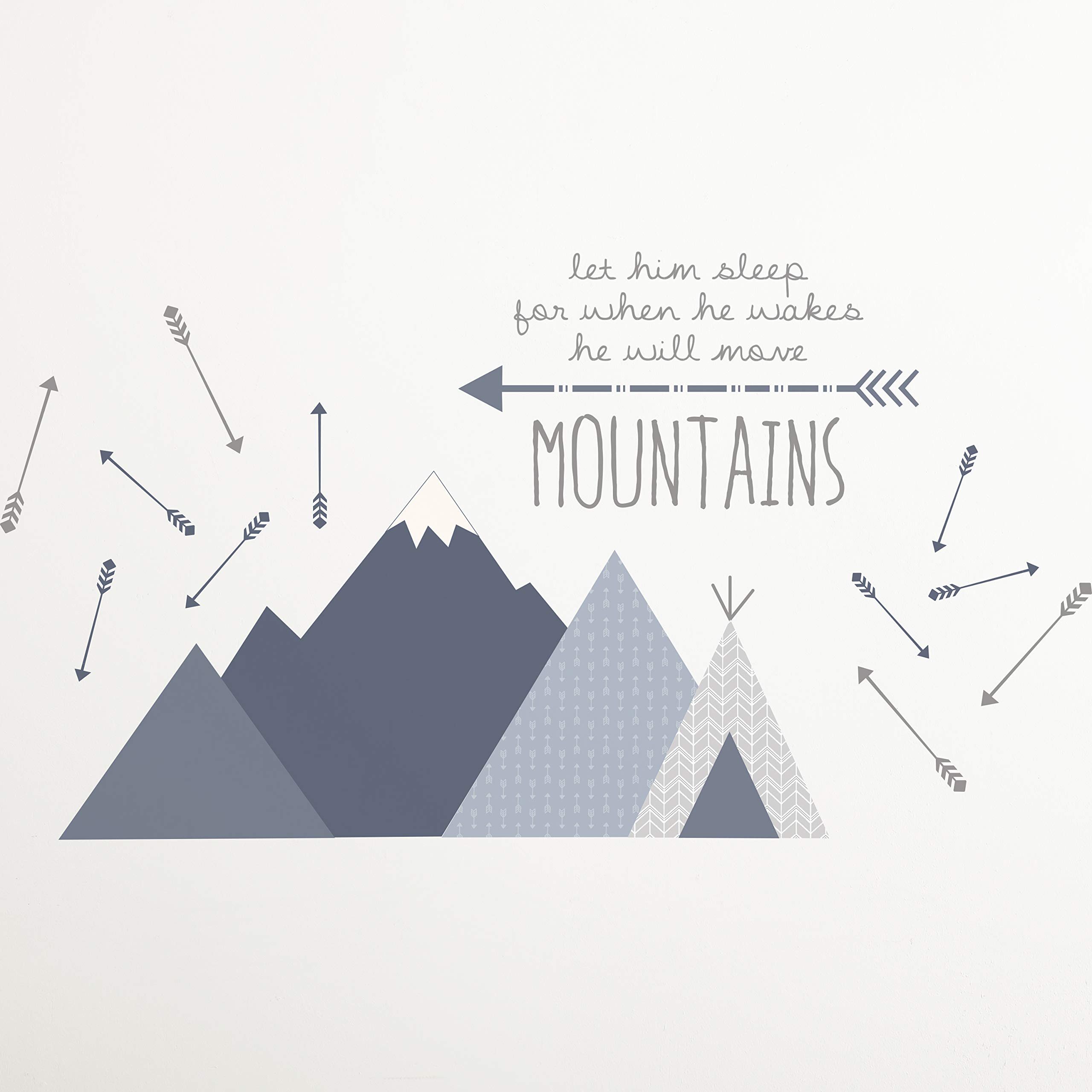 Levtex Baby - Trail Mix Crib Bed Set - Baby Nursery Set - Grey, Navy, White and Blue - Bear Mountains - 4 Piece Set Includes Quilt, Fitted Sheet, Wall Decal & Skirt/Dust Ruffle
