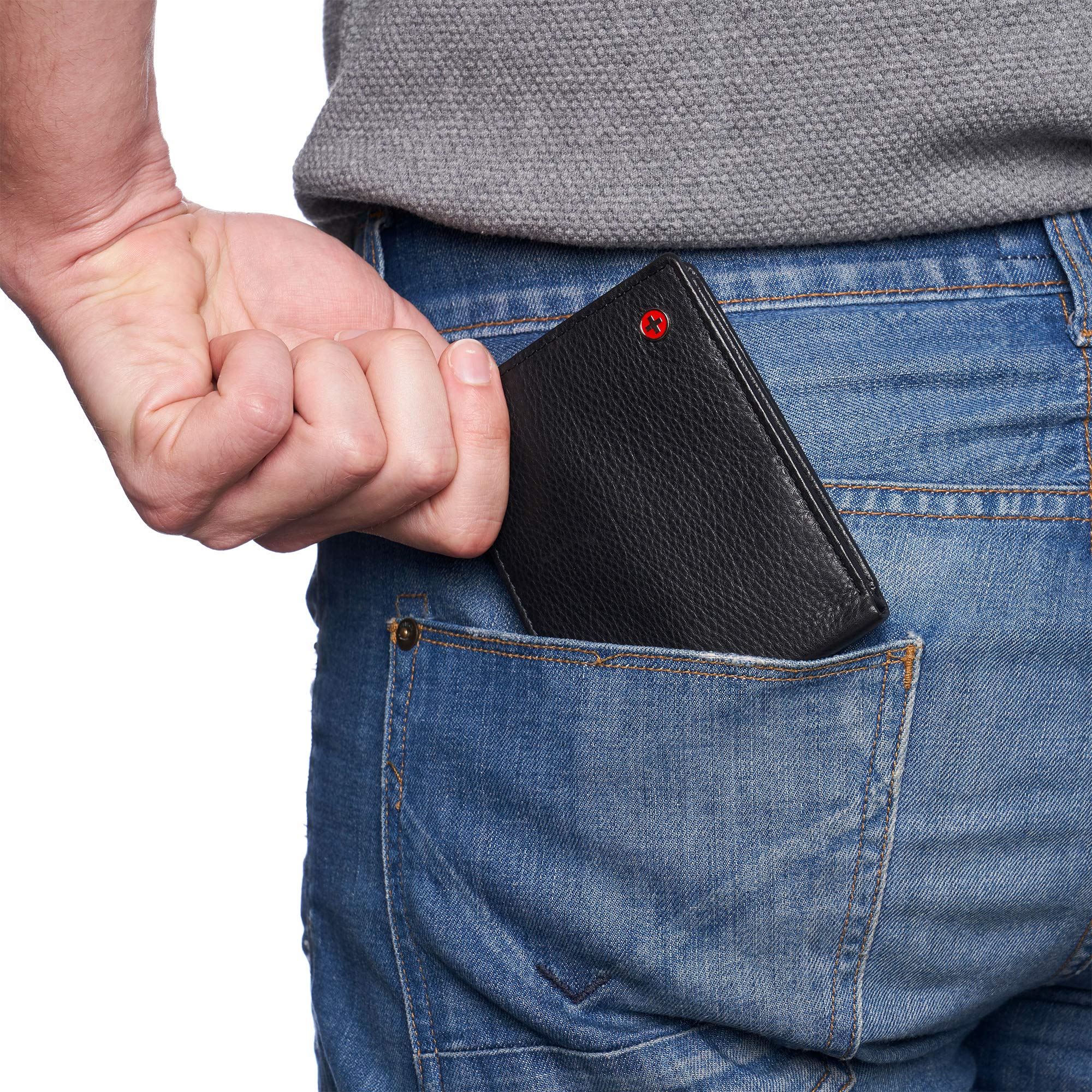 Alpine Swiss RFID Protected Mens Spencer Leather Wallet Bifold 2 ID Windows Divided Bill Section Comes in Gift Box Blue