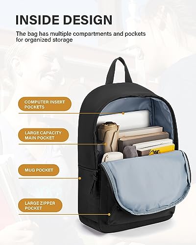 Black Backpack Casual Daypack Backpacks College Backpack Canvas Backpack for Women and Men with Laptop Compartment Carry on Backpack Simple Modern Backpack