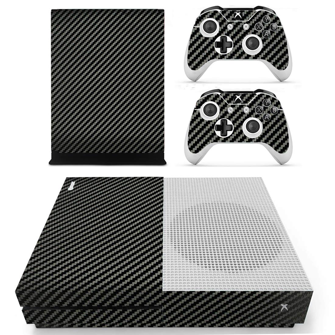 Adventure Games - Carbon Fiber, Black - Vinyl Console Skin Decal Sticker + 2 Controller Skins Set - Compatible with XBOX ONE S gaming console systems