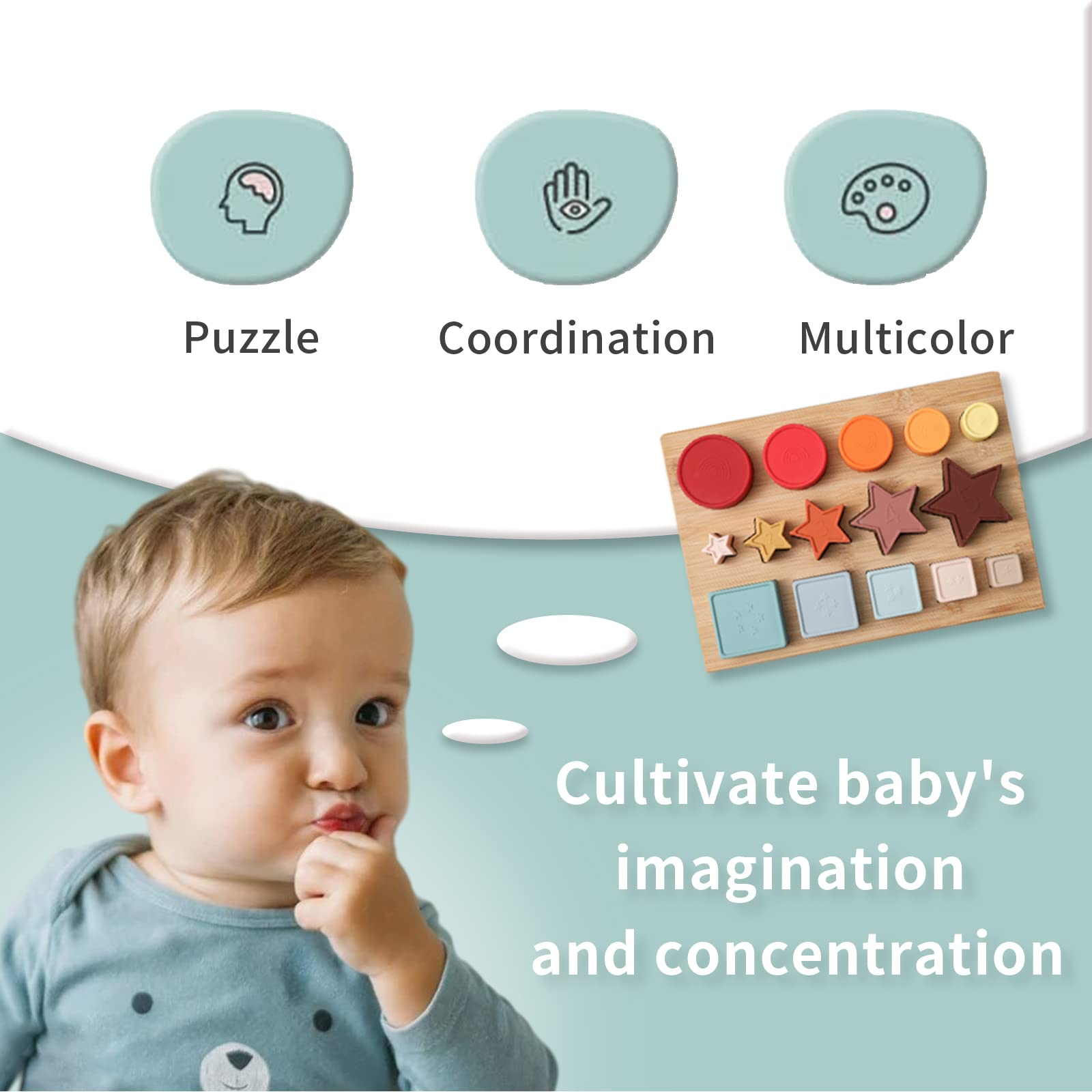 ibwaae Soft Silicone Stacking Toys Set 15 Pcs Natural Rainbow Color Nesting Cups and Silicone Stacking Cups Montessori Toy for Baby(Wooden Base)