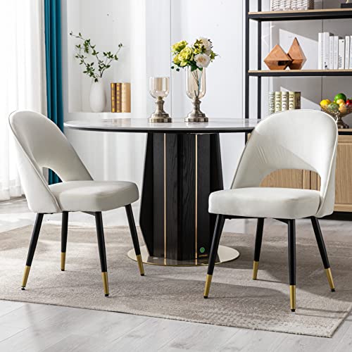 DUOMAY Modern Dining Chair Set of 4 with Open Back, Velvet Upholstered Armless Chair with Metal Frame Side Chair for Kitchen Dining Room Living Room, Beige