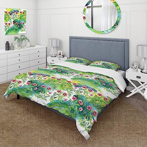 DESIGN ART Designart 'Ornament Red Poppies Leaves' Traditional Duvet Cover Set Full - Queen