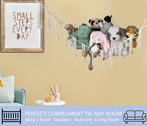Lovely Baby Genius Stuffed Animal Net, Toy Hammock with 3 Strong Metal Hook - Macrame Stuffed Animal Hammock for Kids Room, Squishmallow Net