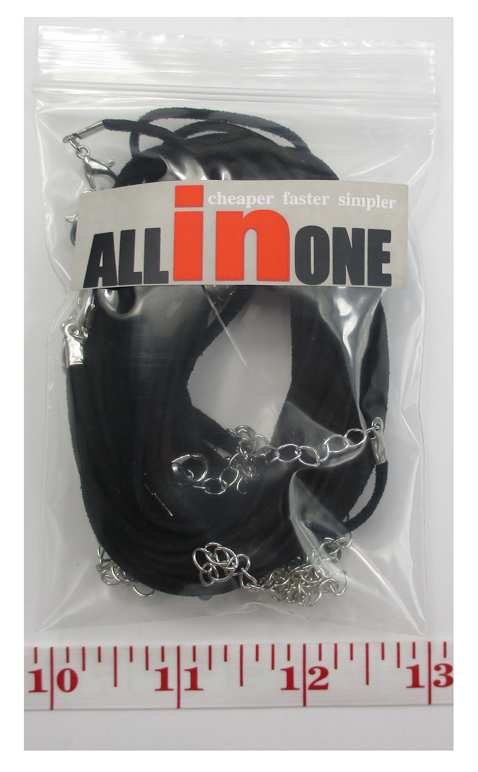 ALL in ONE 10pcs Faux Leather Suede Cord Necklace with Lobster Clasp Extended Chain (25", Black)