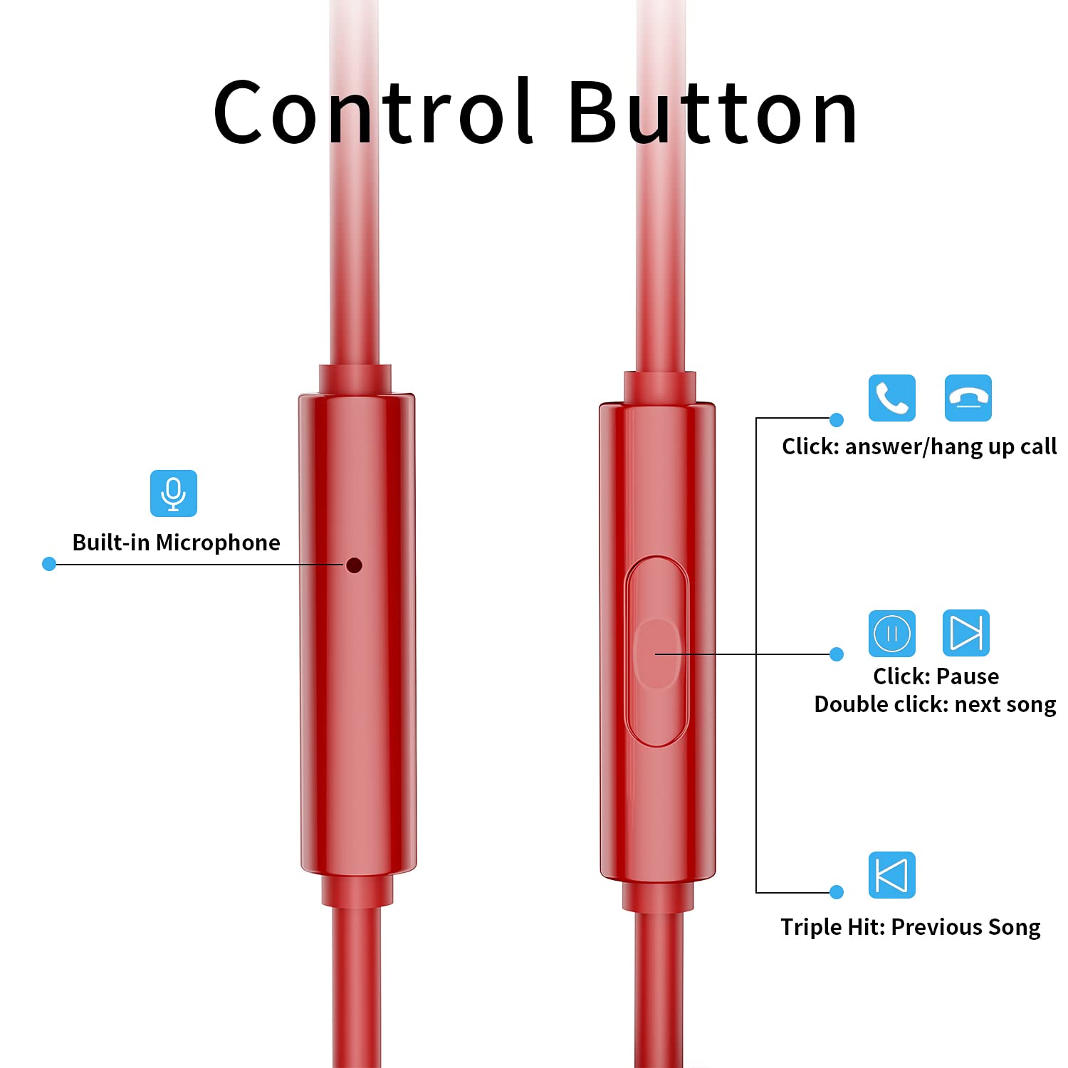 BACKWIN Wired Earbuds, Headphones with Mic, Bass Driven Sound, Anti-Tangle Noise Cancelling Clear Calls 0 Latency IP67 Dust/Water Resistance 3.5mm Jack Fit for iphone/iPad/Android/PC(Red)