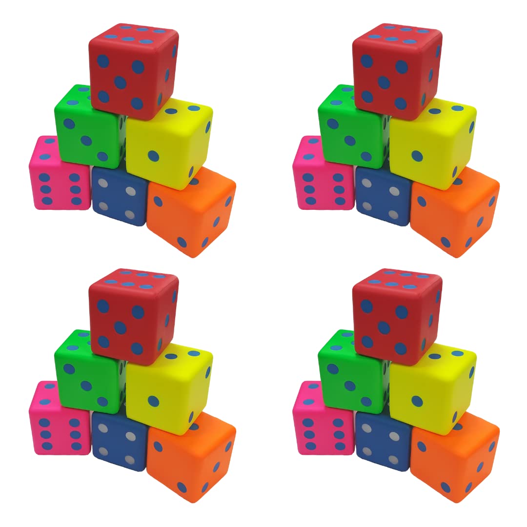 Macro Giant 3.2 Inch PU Soft Foam Playing Dice, Set of 24, Multi Colors, Round Edge, Toy Brick, Board Games, Math Teaching, Kid Toy Gifts, Educational Toy