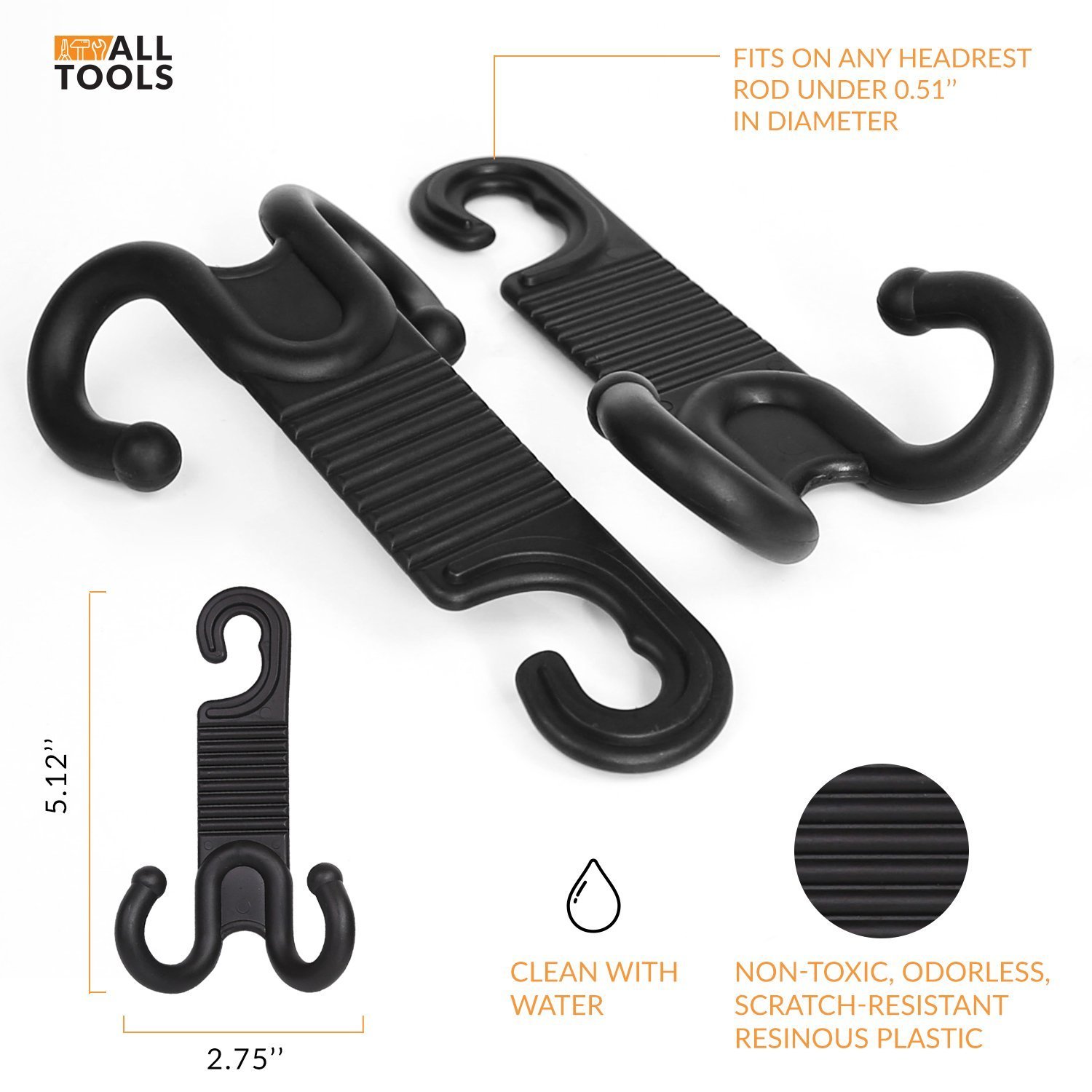 ALLTOOLS Car SUV Seat Headrest Hooks Back Hanger Holder Hang Purse Grocery Bag Handbag Cloth Coat Universal Vehicle Storage Organizer Gadget Car Accessories for Mom Women Men