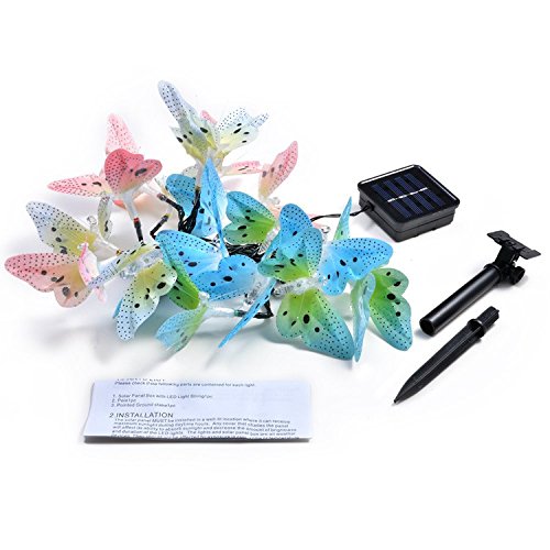 cuzile 20pcs Solar Powered Butterfly Lights Waterproof Solar Garden String Lights for Christmas, Tree, Home, Holiday, Fence, Yard, Wedding,Patio Party Decoration Light
