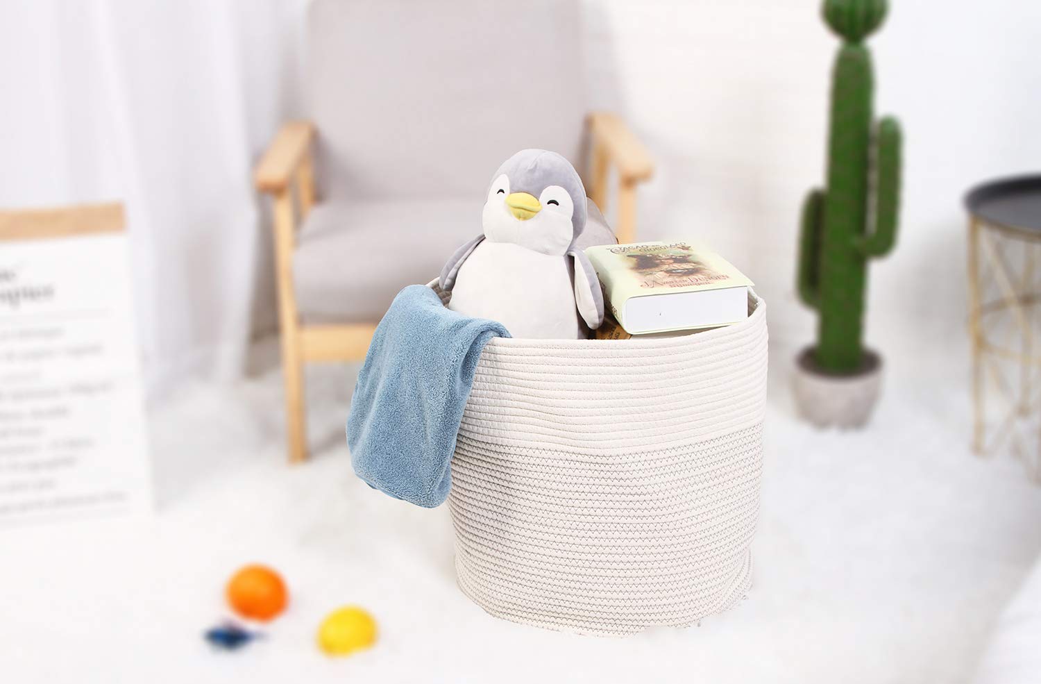 Large Cotton Rope Baskets 18'' x 16'', Woven Blanket Storage Baskets with Handles, Baby Kids Toy Bins Storage,Decorative Laundry Baskets in Nursery Living Room