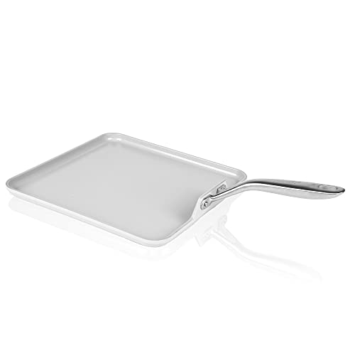 TECHEF - CeraTerra Ceramic Nonstick Square Griddle Pan (PTFE and PFOA Free Ceramic Exterior & Interior), Oven & Dishwasher Safe, Made in Korea, Grey/Silver (Griddle Pan)