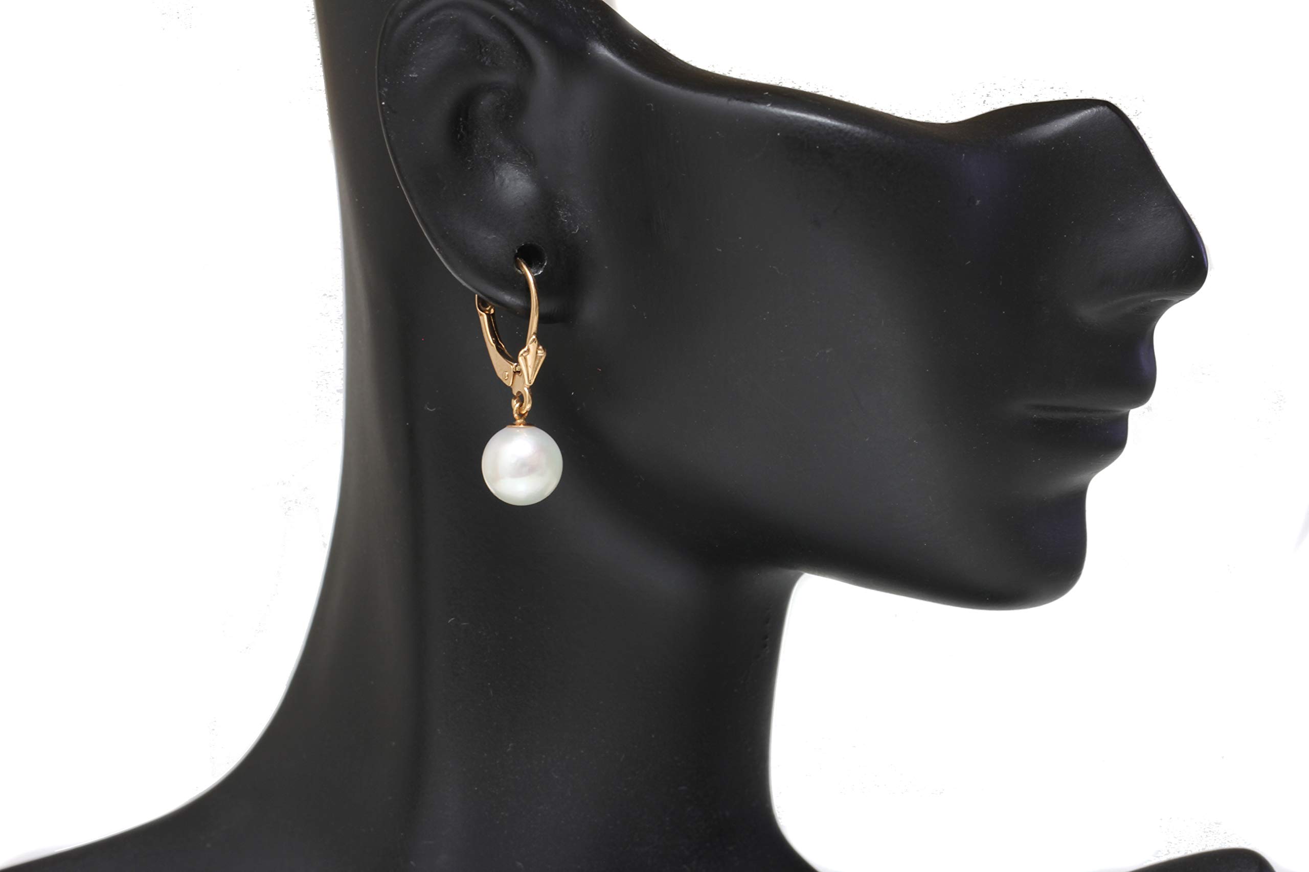 Akoya Cultured Pearl Earrings for Women with 14K Rose Gold Fleur De Lis Leverbacks in AAA Hanadama Quality (8.5-9.0mm)