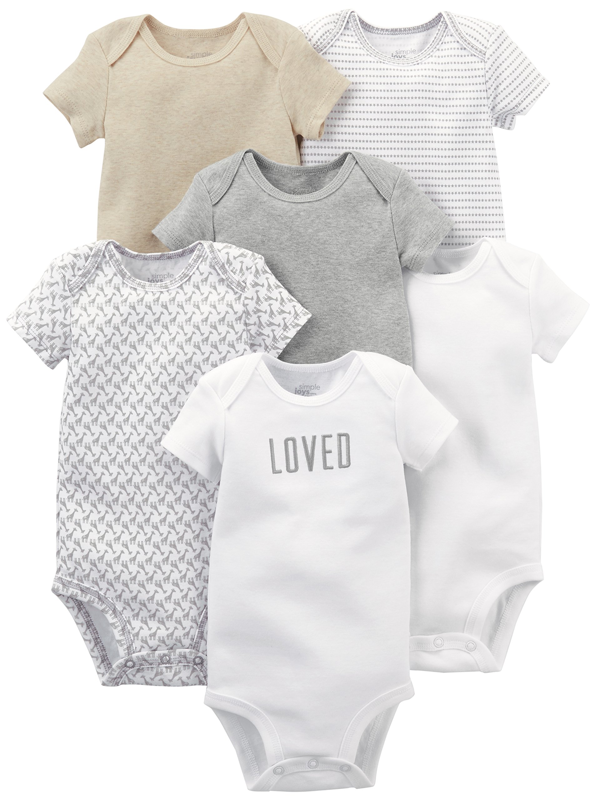 Simple Joys by Carter's Baby 6-pack Short-sleeve Bodysuit, white/grey, 0-3 Months