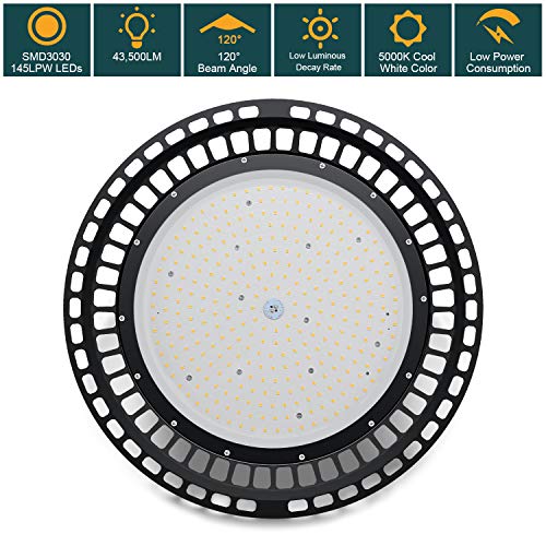 OPENLUX 300W UFO LED High Bay Lights 43,500lm (1200W MH/HPS Equiv.) 5000K 0-10V Dimmable High Bay LED Shop Lights UL Approved LED Warehouse Light AC100-277V