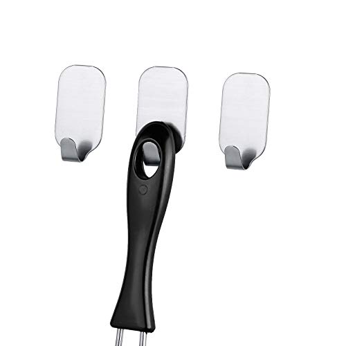 MXtechnic Self Adhesive Hook Stick on Wall 304 Stainless Steel Polished Hanging Clothes Coat Hat Hooks and Strong Heavy Duty Metal Super Power Hooks Storage Organizer (10 Pack) (Hooks-10)
