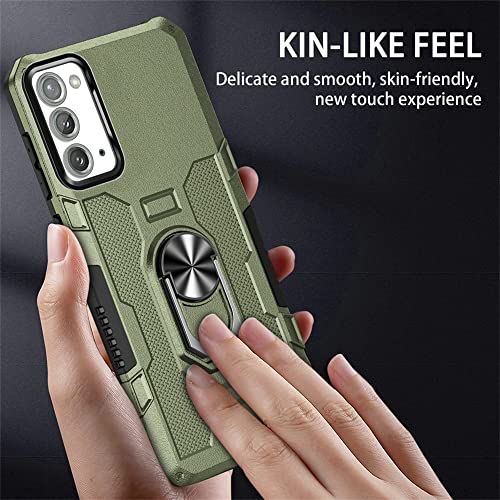 CCSmall for Samsung Galaxy Note20 Case with Metal Ring Kickstand for Women & Men, Heavy-Duty Protection Shockproof Bumper Cover Case for Samsung Galaxy Note 20 TY Green