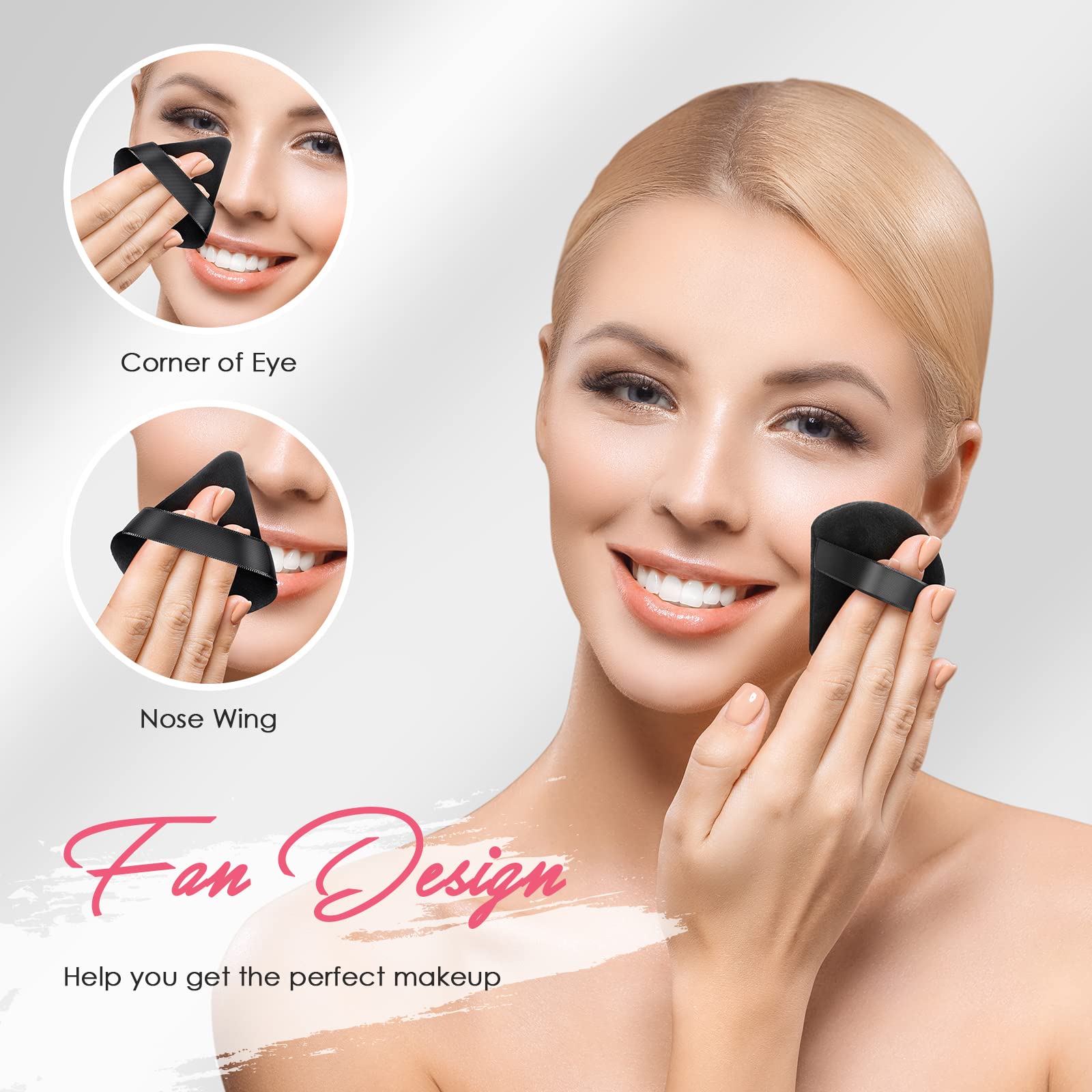 AMMON 4 Pieces Powder Puff,Triangle Soft Makeup Powder Puff,Face Makeup Sponge Puff Velour Makeup Puff for Loose Mineral Powder Cosmetic (Black)