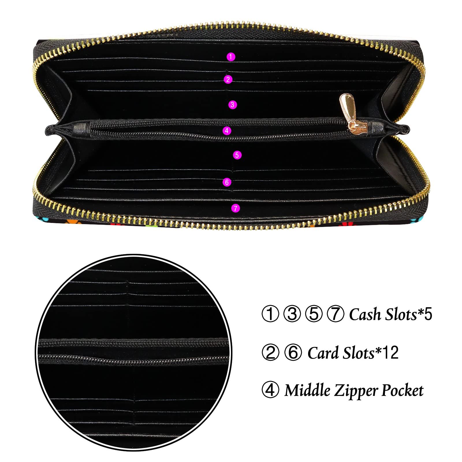 HAUYE Women’s Colorful Dog Paw Print Leather Wallet Cute Girl Zipper Clutch Purse
