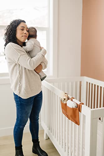 Lu & Ken Baby Nursery Crib Organizer - Vegan Leather Hanging Diaper Organizer for Crib - 13.5 x 7.5 Inch Nursery Storage Bedside Crib β Water and Stain Resistant
