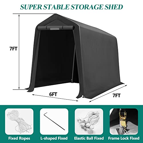 GARTOO 6' x 7' Storage Shelter - Outdoor Portable Shed with Roll-up Ventilated Windows, Heavy Duty Zipper Storage shed for Bike, ATV, Motorcycle Shelter, Gray