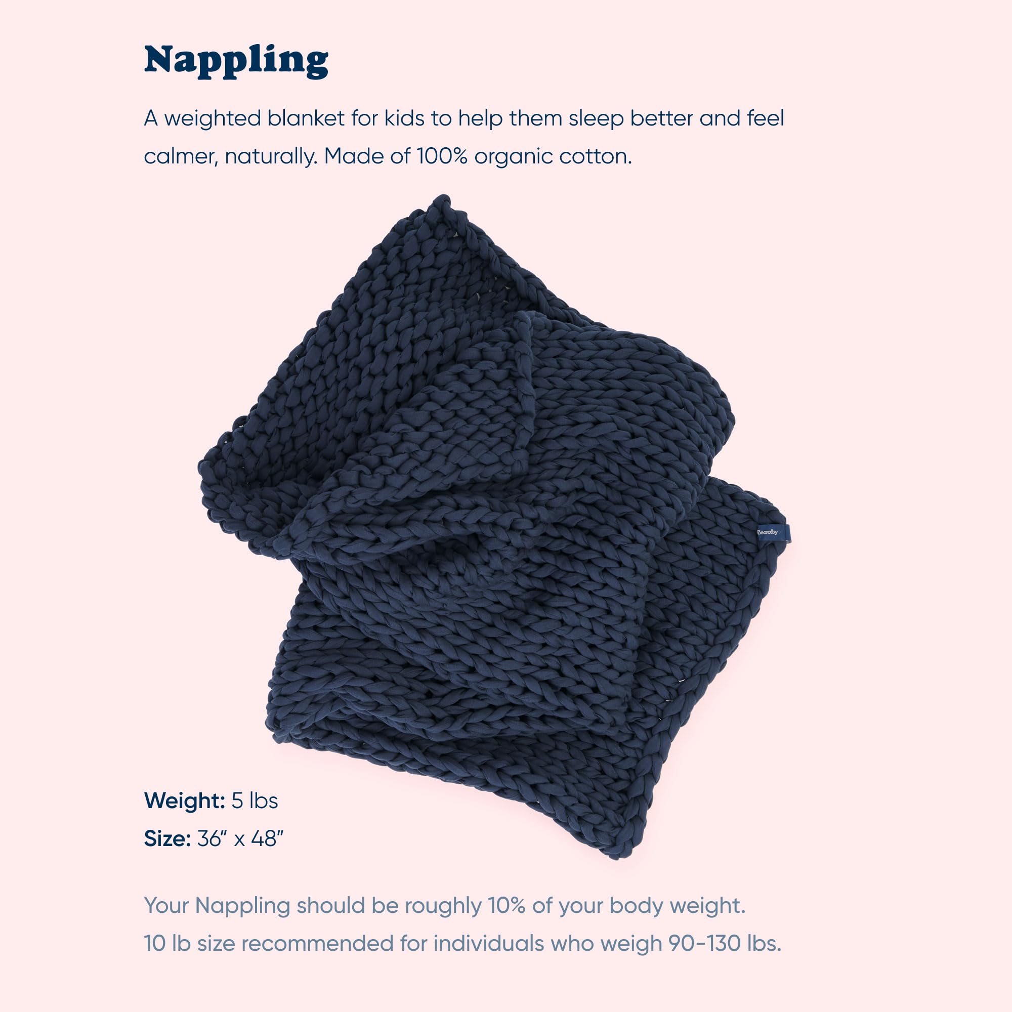 Bearaby Hand-Knit Kids Weighted Blanket - Chunky Knit Blanket - Sustainable, Breathable, and Calming - Machine Washable for Easy Maintenance (Midnight Blue, 7 lbs)