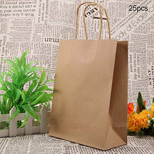 Akozon 25 PCS Gift Bag Kraft Paper For W Favor Bag With Handle Black For Home Use, Multifunctional Accessory (Yellow kraft paper)