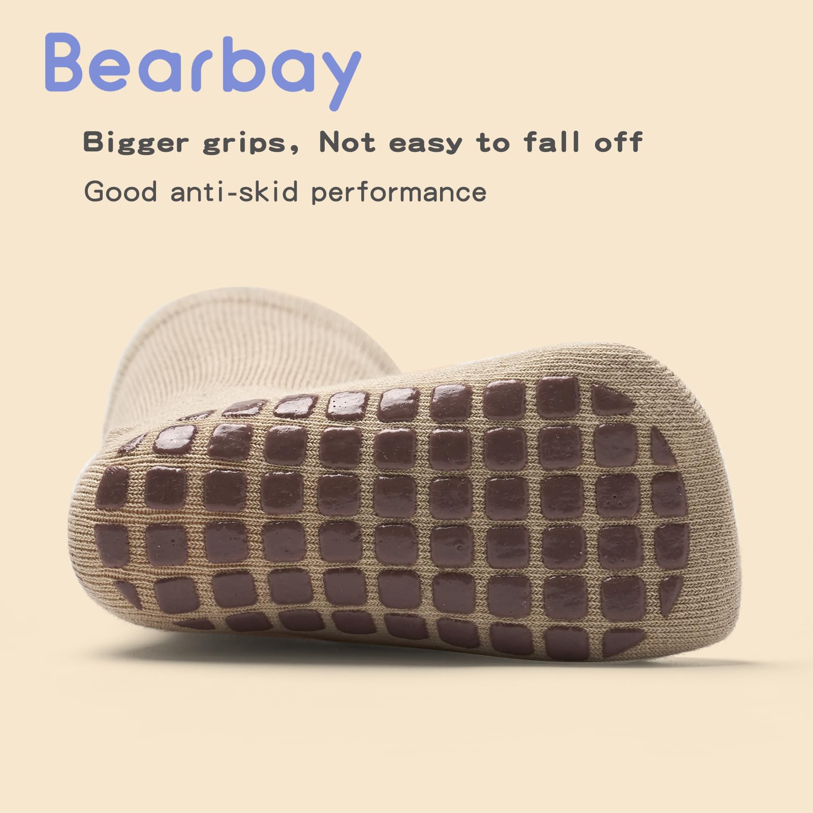Bearbay Toddler Socks with Grippers (3 Pairs) for 1-5 Years Old Crew Baby Socks