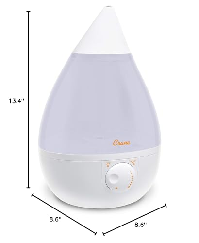 Crane Ultrasonic Cool Mist Humidifier for Bedroom, Baby Nursery, Kids Room, Plants, or Office, Large 1 Gallon Tank, Filter Optional, White