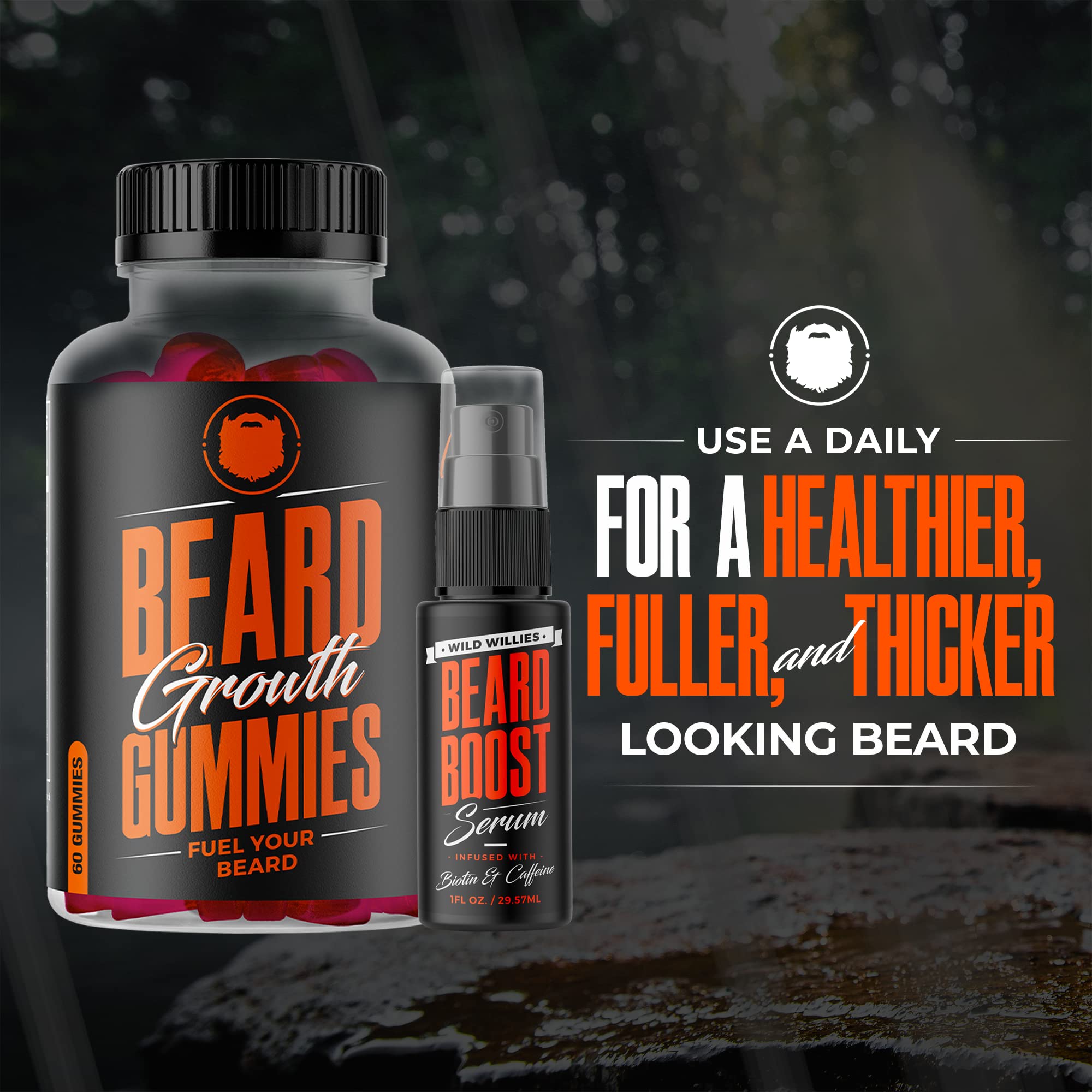 Beard Growth Serum & Gummies Bundle by Wild Willies for Thicker & Fuller Beard